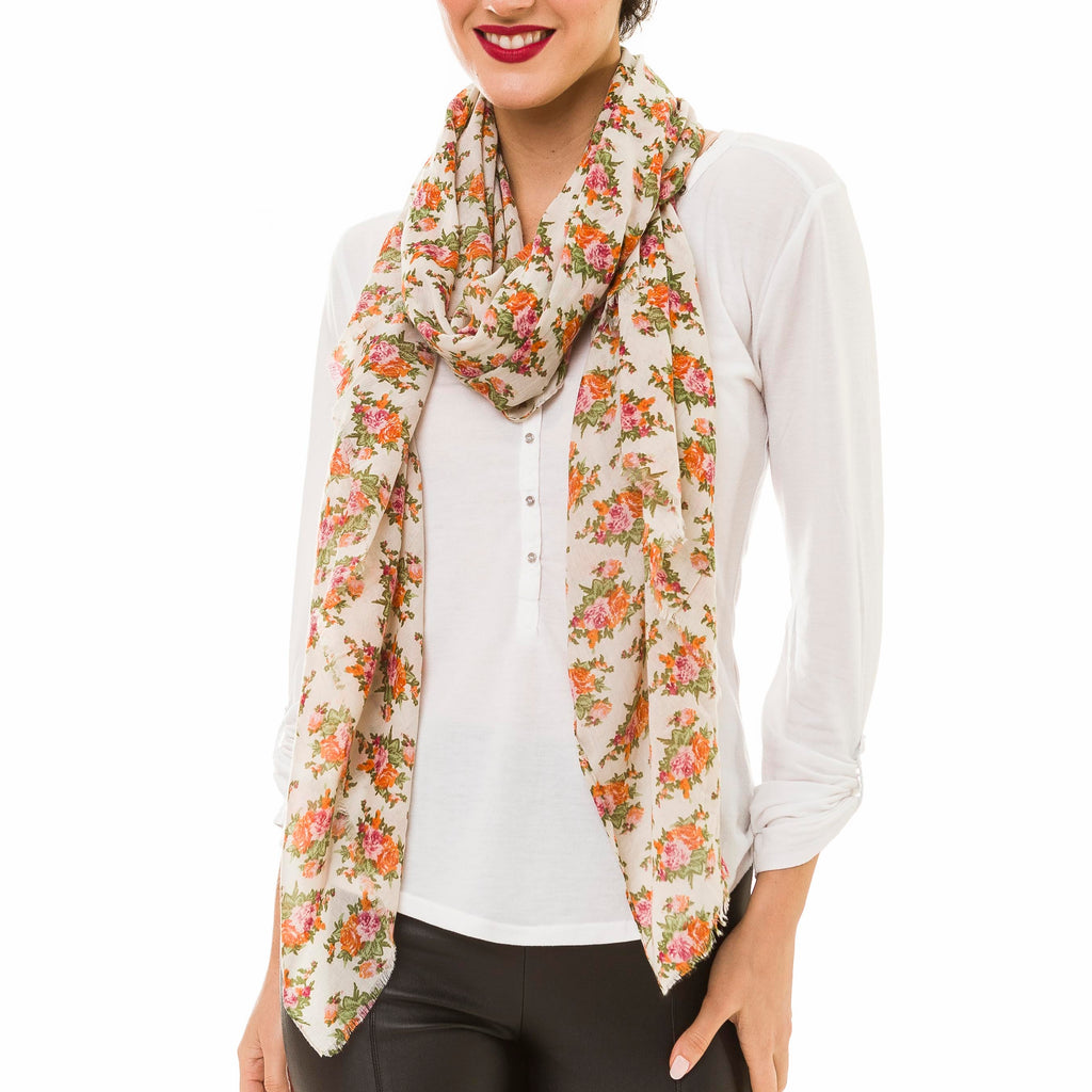 Spanish Design Printed Viscose Scarf (Beige Orange Flower) – Melifluos