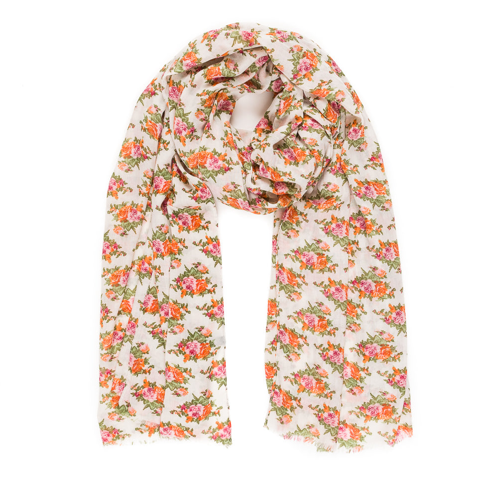 Spanish Design Printed Viscose Scarf (Beige Orange Flower) – Melifluos