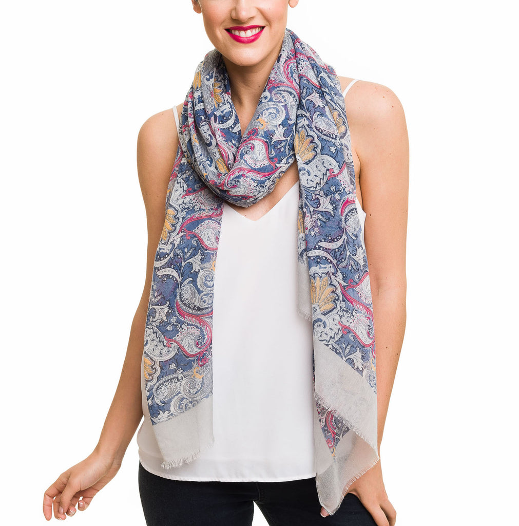 Spanish Design Printed Viscose Scarf (Dark Blue Spanish Pattern ...